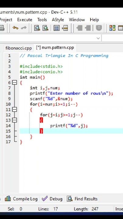 C Programming Basic Pattern Tutorial || Pascal Triangle #coding #programming #shorts #viral #c ...