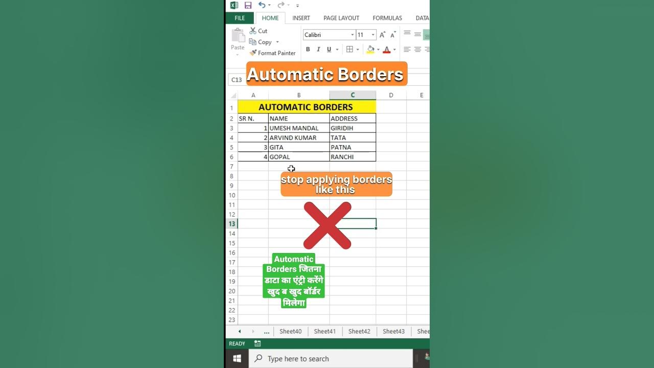 Automatic Borders In Excel Shorts Excel Exceltips Exceltutorial Exceltrick Msexcel