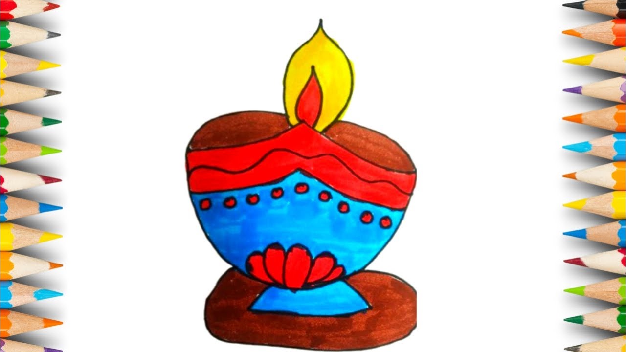 Easy Diya drawing for Diwali greeting cards| diye art for beginners ...
