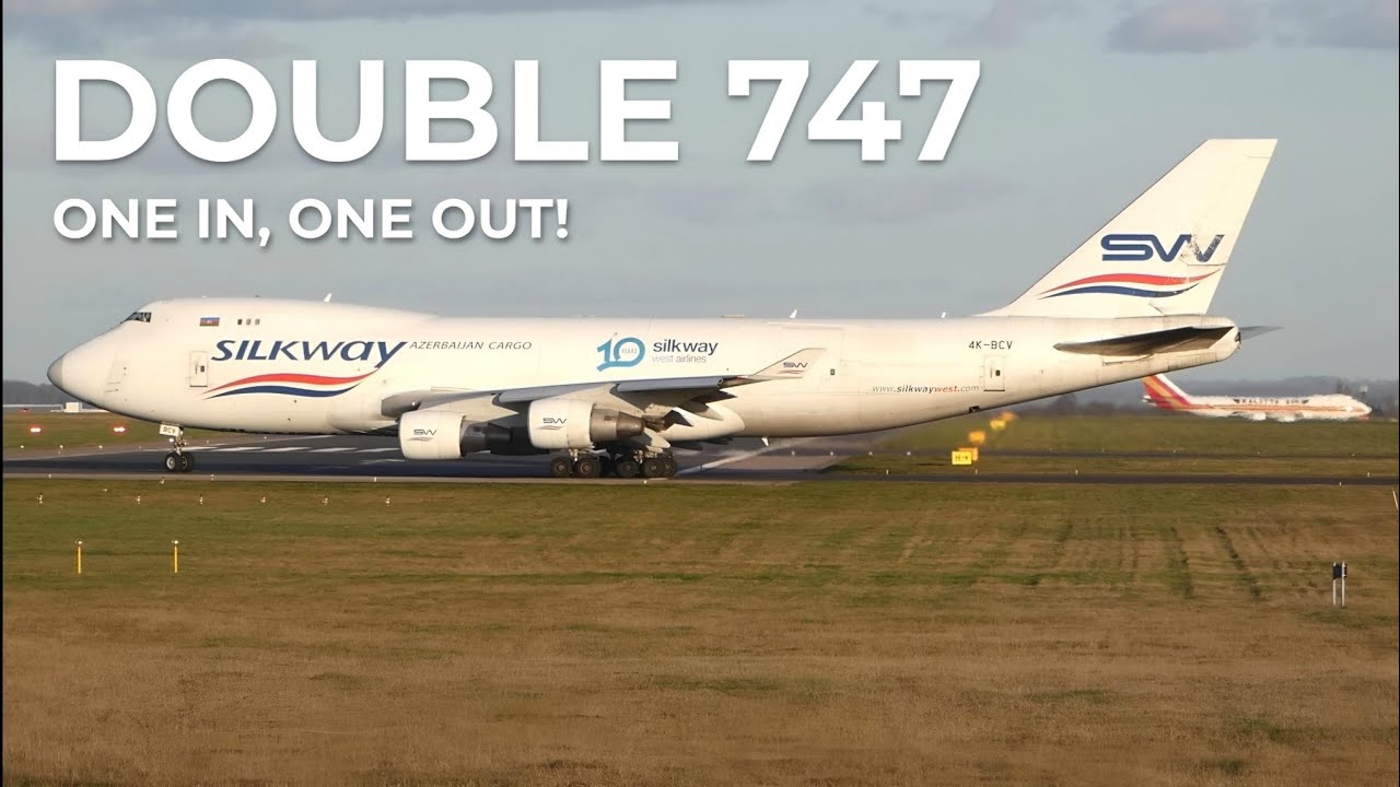 DOUBLE 747 Action - One in, One out at East Midlands Airport! - YouTube