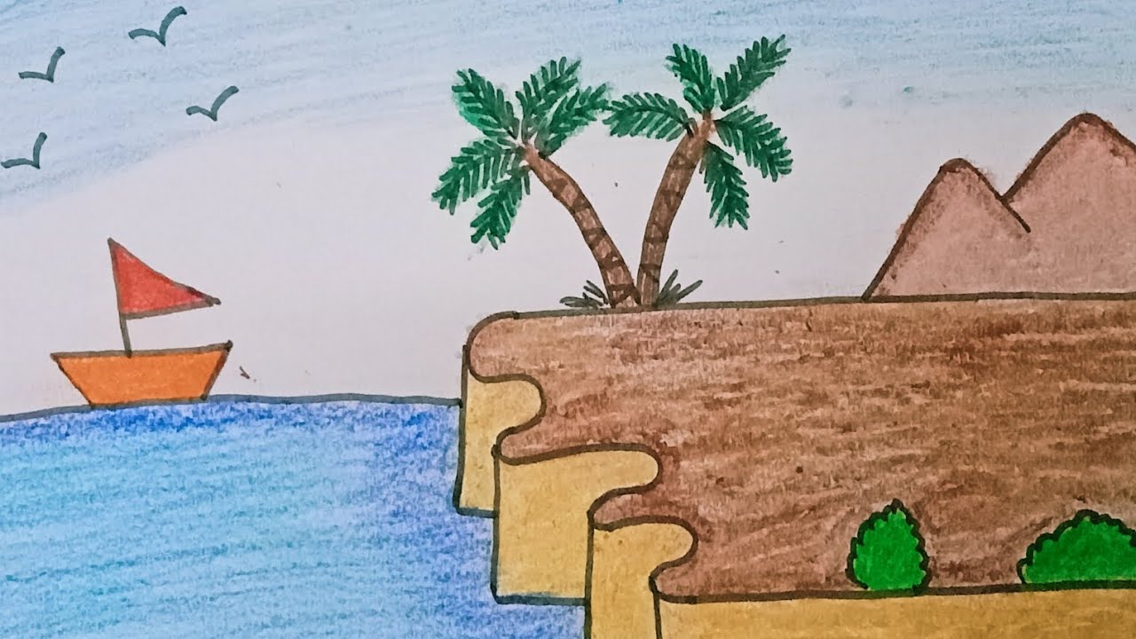 How To Draw A Scenery | Easy Scenery Drawing | Beautiful Scenery ...