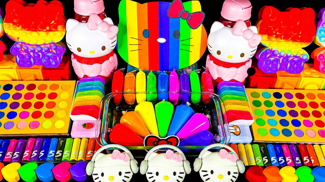 RAINBOW HELLO KITTY | HELLO KITTY Mixing Random Into Glossy Slime | 2 ...