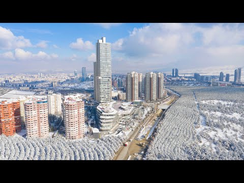 Aerial view of Oran, Ankara. 4K UHD AERIAL VIDEO.Aerial video taken during snowfall.