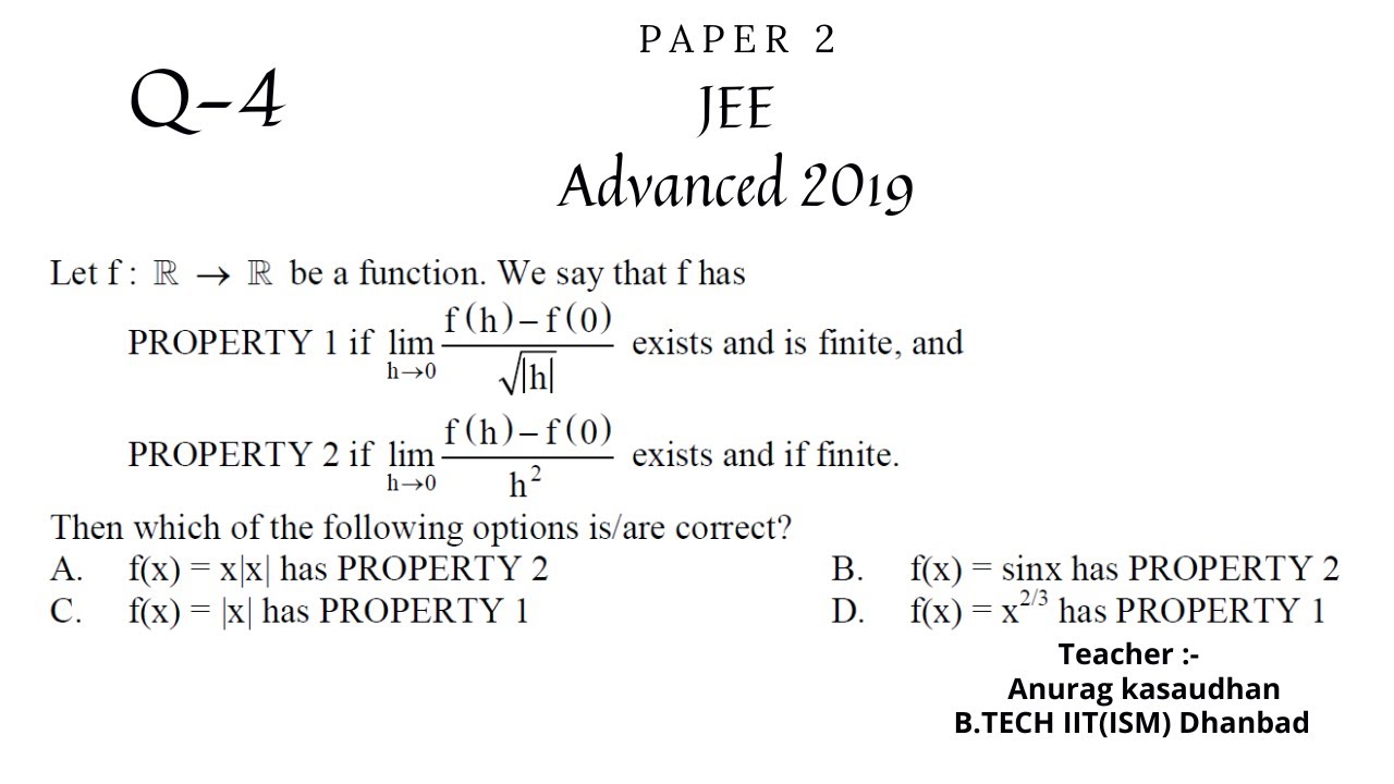 JEE Advanced 2019 Math Paper 2 (Q 4) solution | IIT JEE Maths | # ...