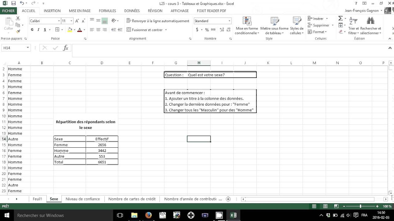 Excel 2016 - Tableaux et Graphiques - Variable Qualitative - YouTube