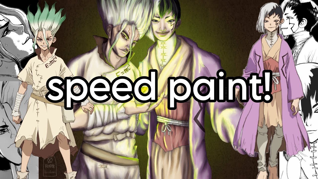 30sec speed paint | senku & gen from dr stone | fenrirsfuneral - YouTube