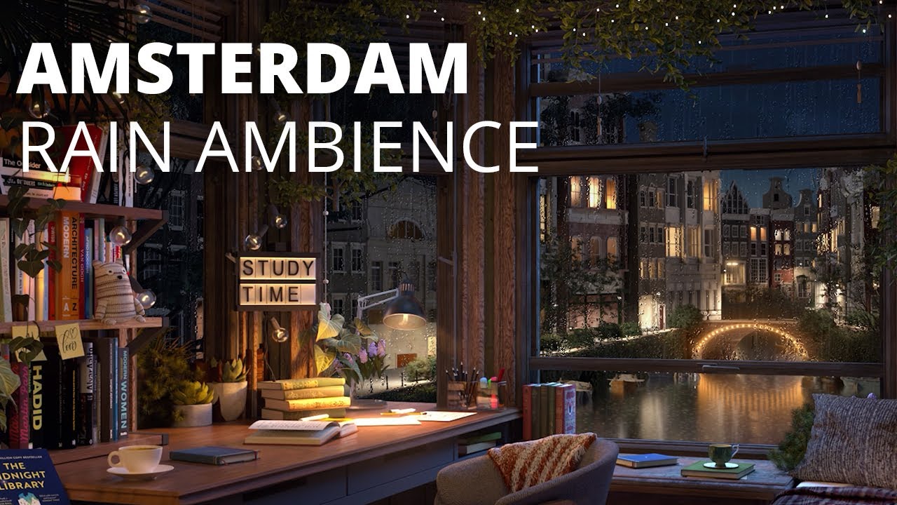 Amsterdam Study Room Ambience with Water Canal View and Relaxing Gentle ...