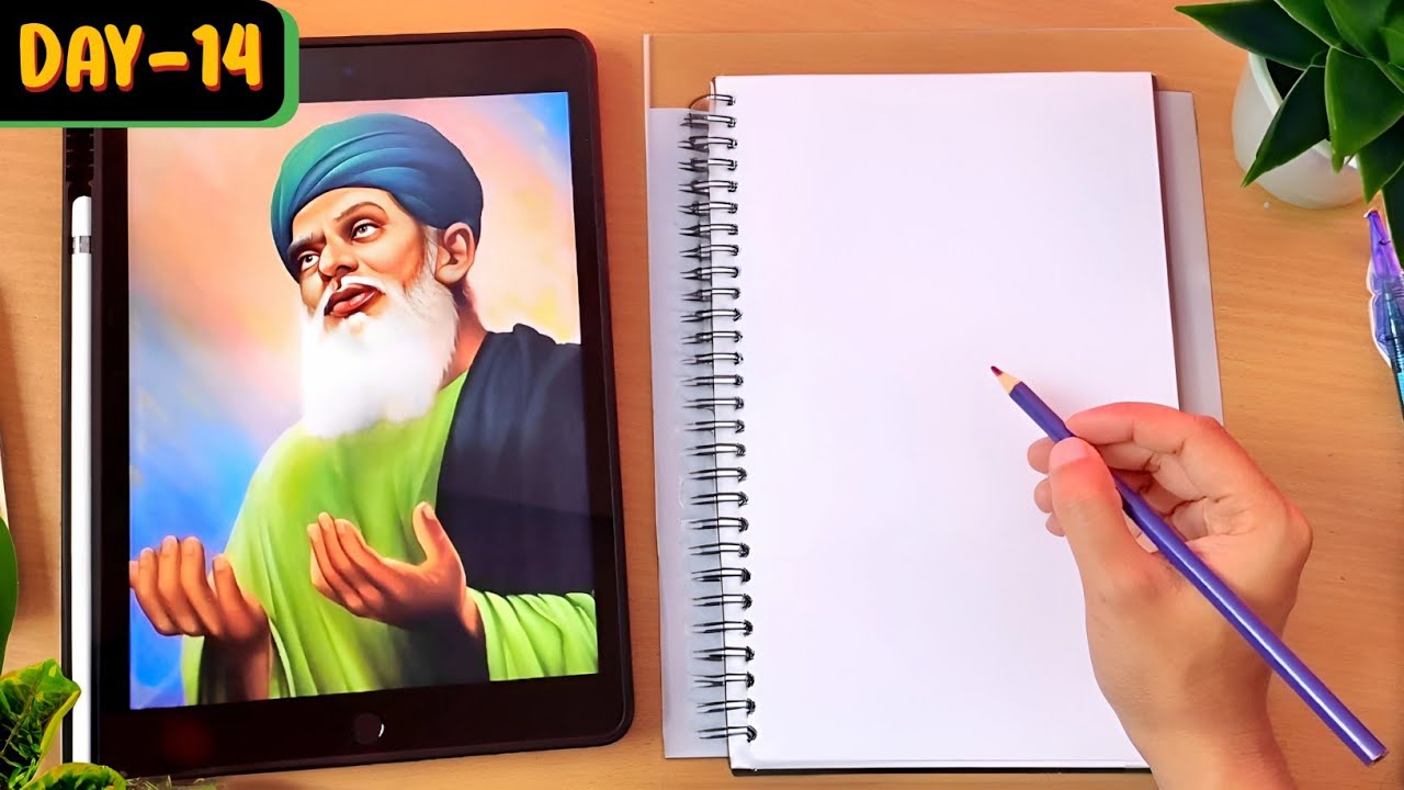 Day 14🔥 Baba Farid Drawing Tutorial || Baba Farid Ji Drawing || Sankar ...