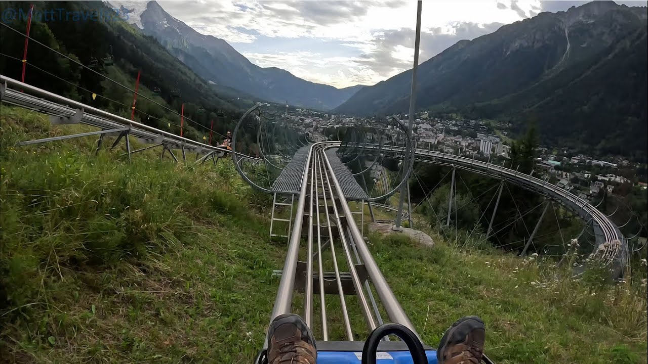 Luge Alpine Coaster in Chamonix, France with views of Mont Blanc in 4K ...