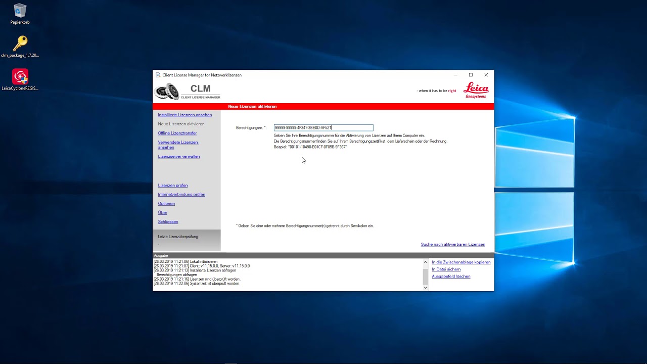 Installation Leica CLM Lizenz Manager sowie die Cyclone Register360 ...