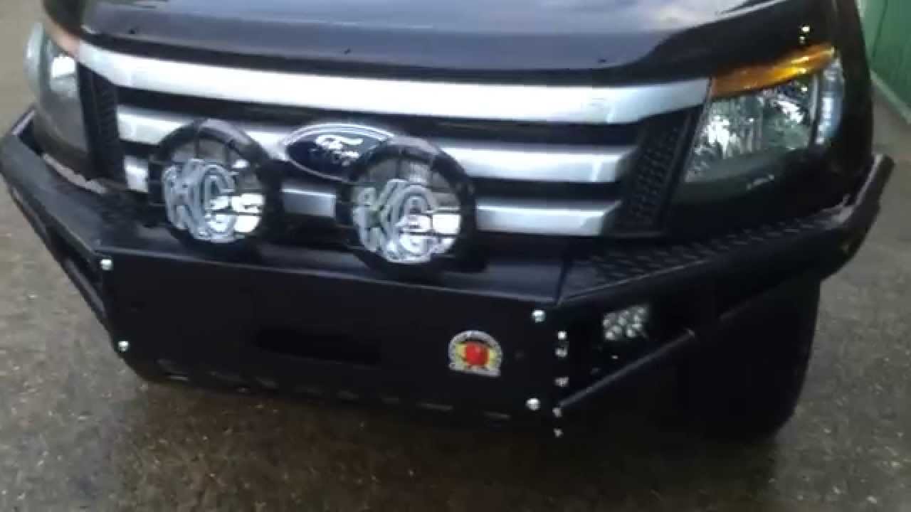 Ford Ranger PX Xrox no hoop Bull Bar KC Hilites HID off road - YouTube
