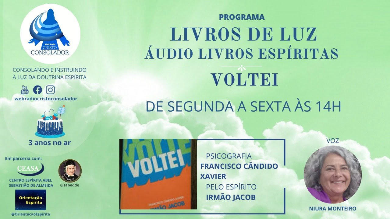 ÁUDIO LIVROS ESPÍRITAS –LIVRO: VOLTEI PREFÁCIO E CAP.2,3 - YouTube