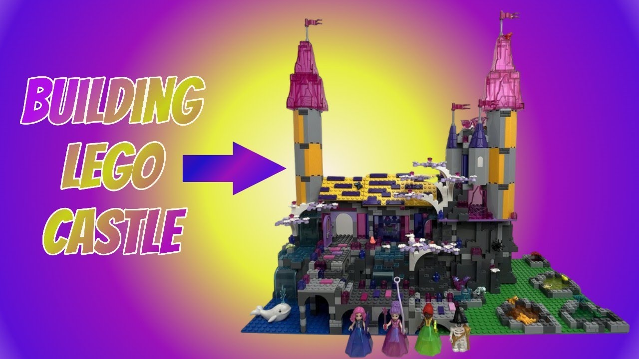 Pink and Purple Lego Castle with Yellow Rooftops and White Trees - YouTube