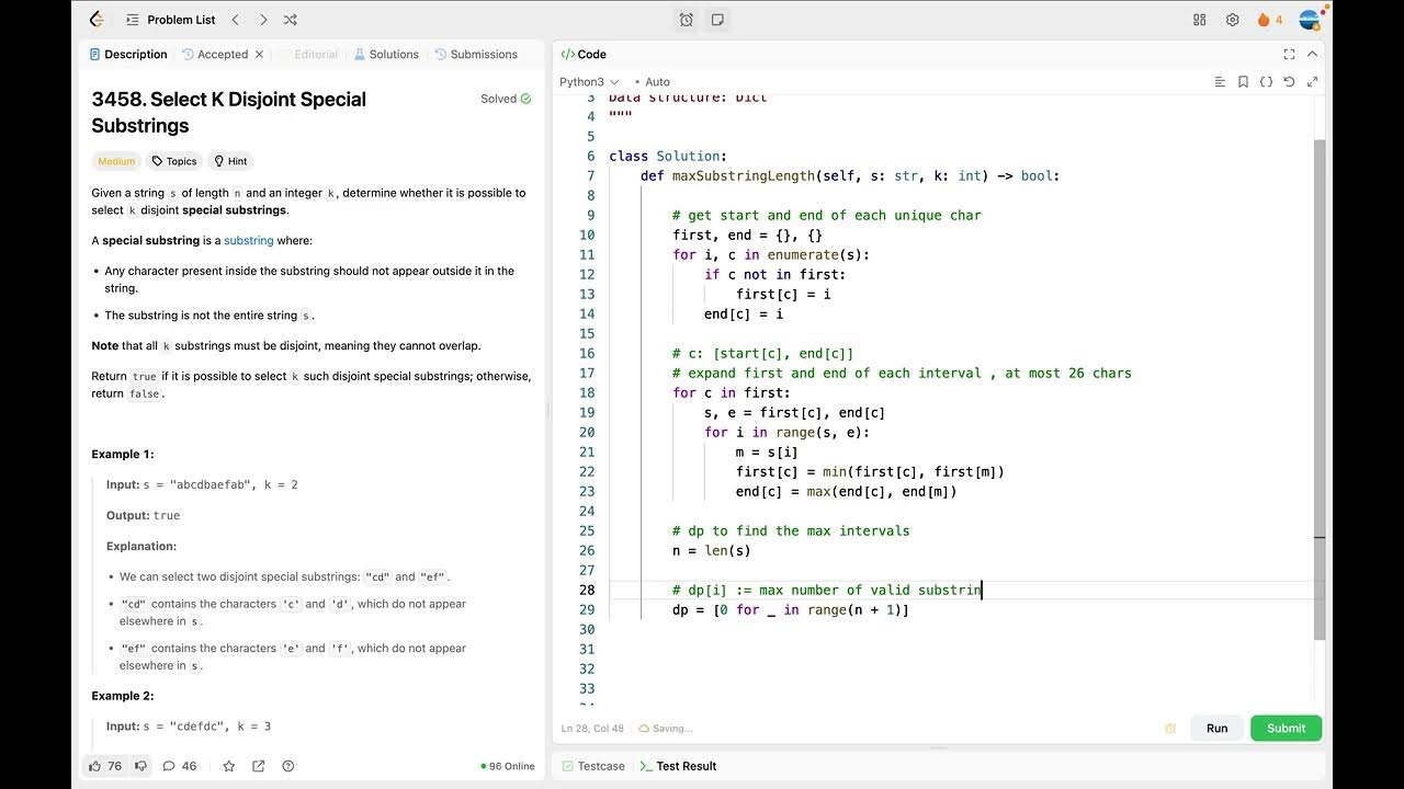leetcode 3458 Select K Disjoint Special Substrings | DP + dict - YouTube