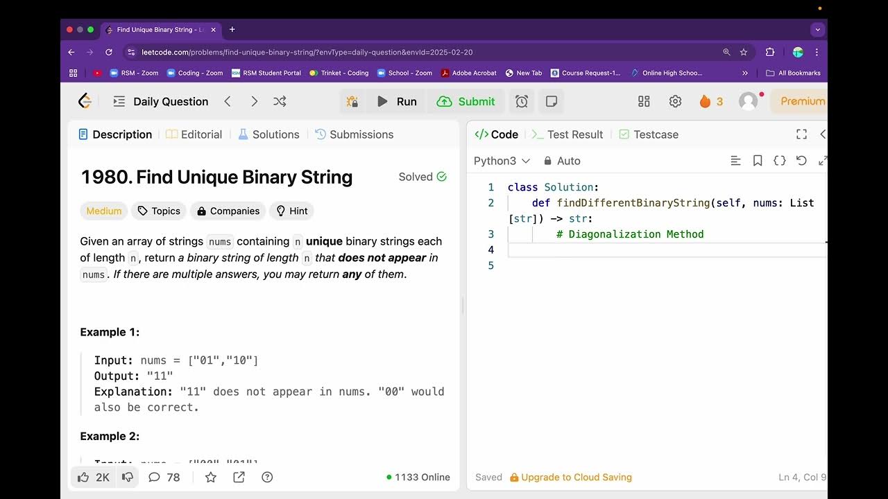 Find Unique Binary String - Leetcode 1980 - YouTube