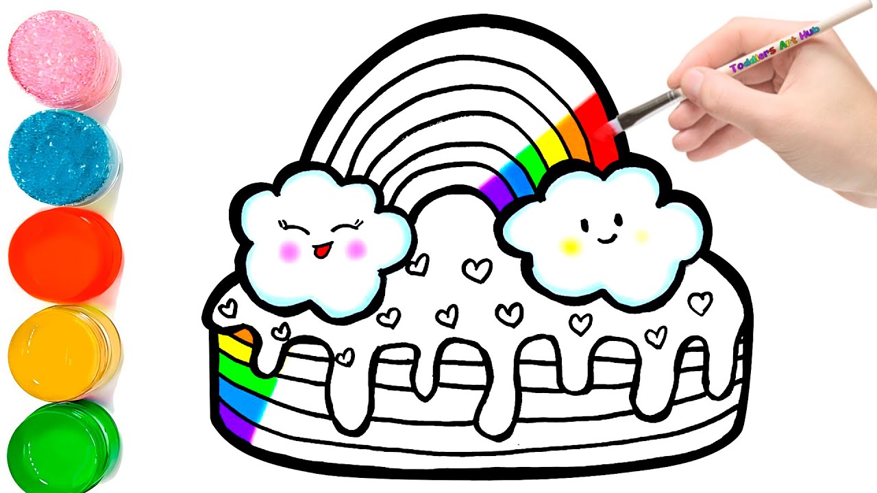 How to Draw a Cute Rainbow Cake | Birthday Cake Drawing Painting ...
