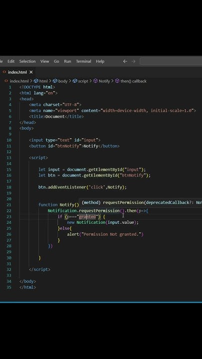 How to Show Desktop Push Notifications Using JavaScript #html #webdevelopmentcourse #shorts ...