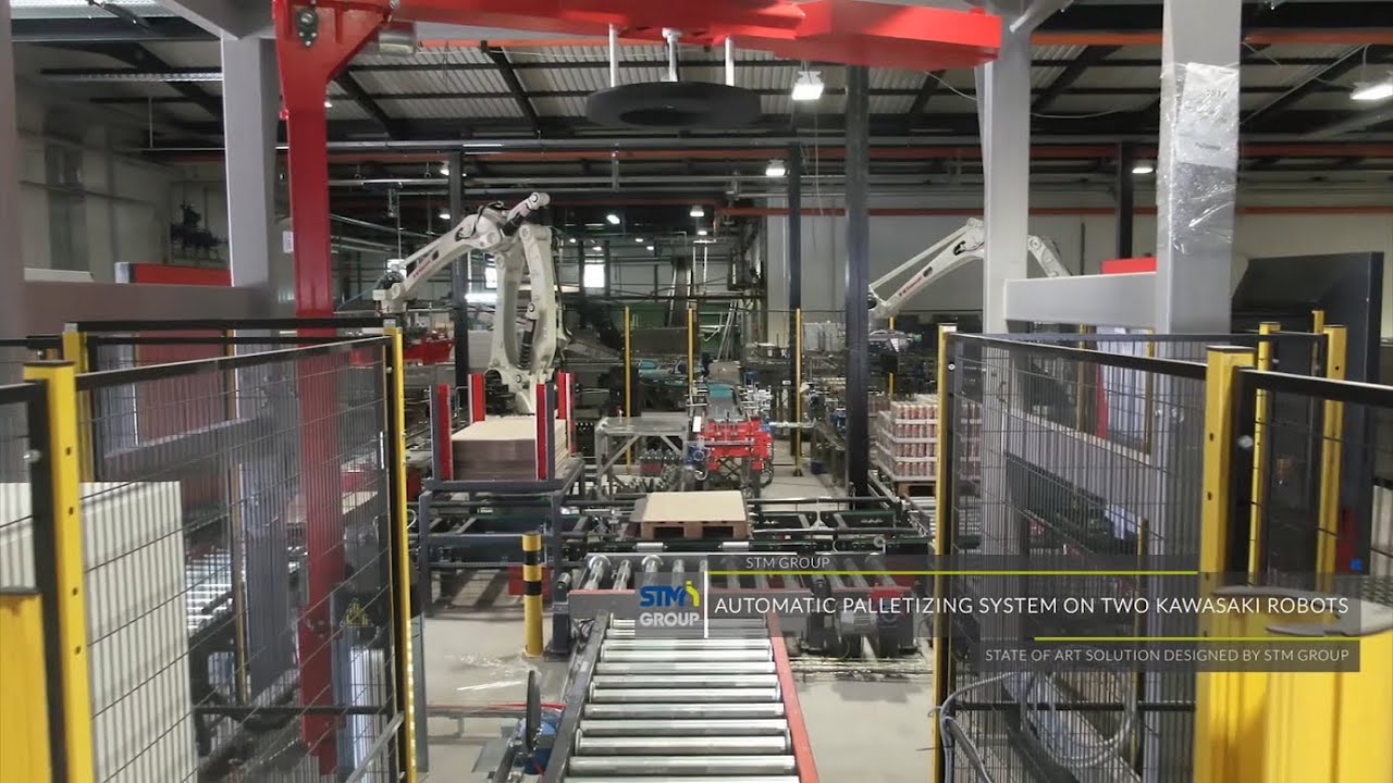 Automatic palletizing system on two Kawasaki robots - 4 functions for 3 ...