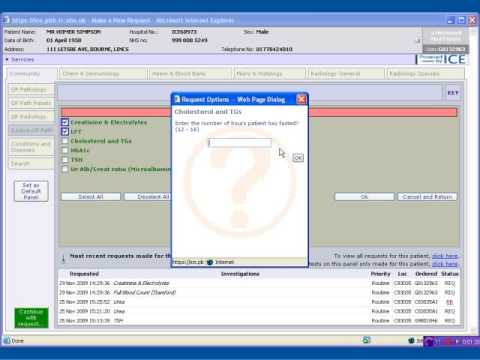 EMIS test requests on-line - more complex test - YouTube