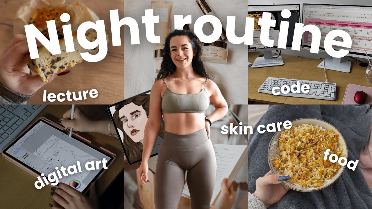 Ma NIGHT ROUTINE productive 🌃 | Diner, digital art, lecture, skin care ... coucher 22h00 💤 - YouTube