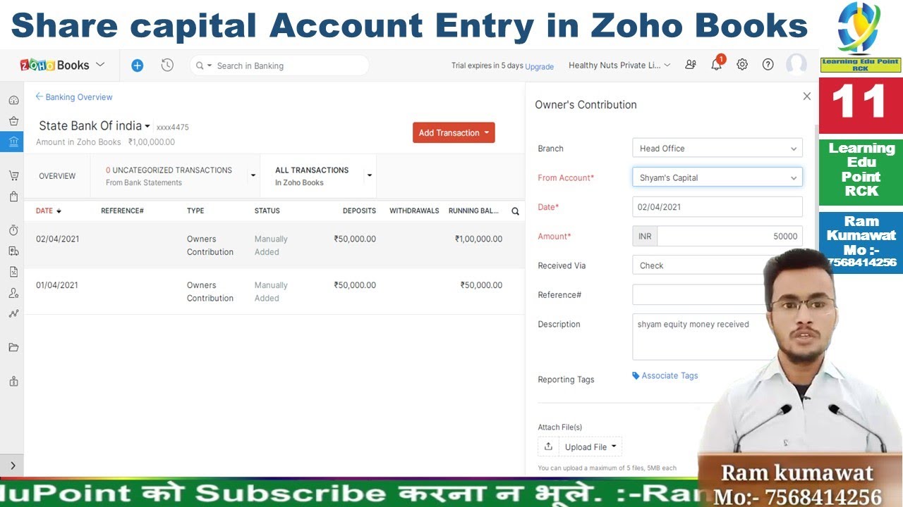 11 Share capital Account Entry in Zoho Books 1 - YouTube