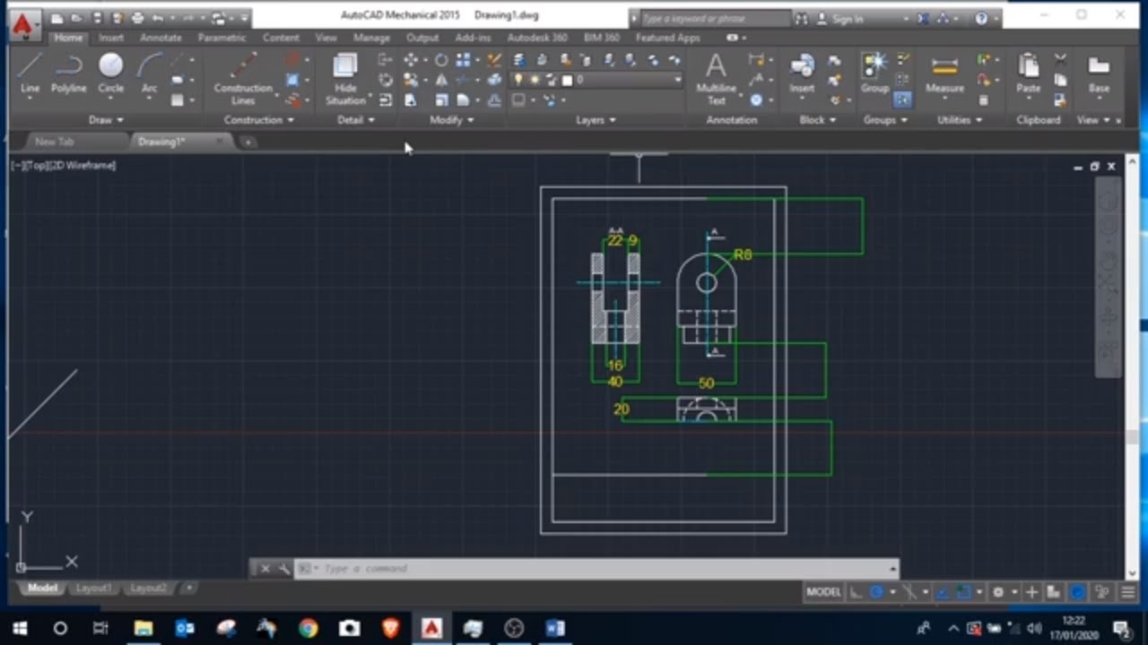 exercice mise en plan 1 Dessin industriel Autocad DAO DARIJA - YouTube