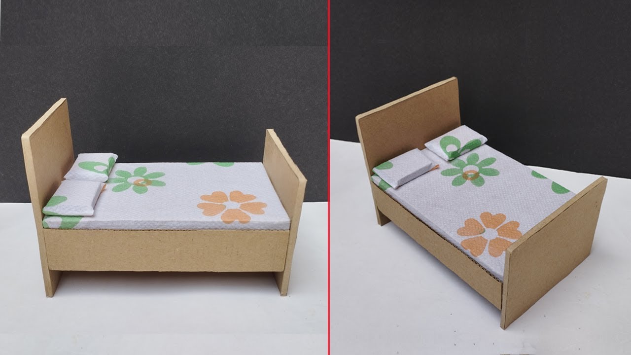 How to make cardboard bed | DIY miniature bed | Cardboard crafts - YouTube