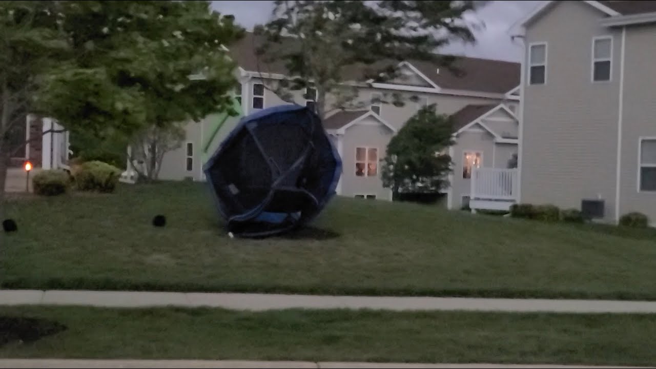 windstorm causes trampoline to hit a tree! (RLTS) - YouTube