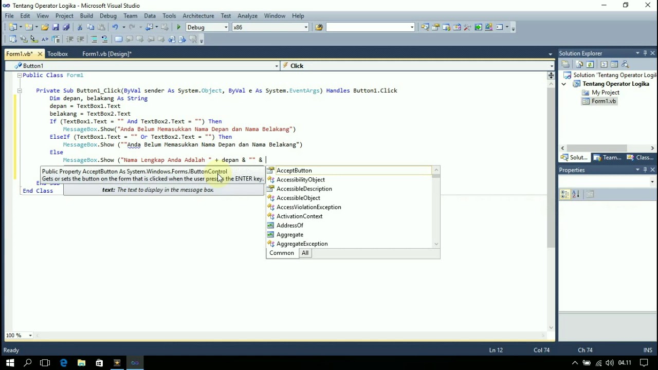 Memahami Operator Logika dari Program Sederhana Visual Basic 2010 - YouTube