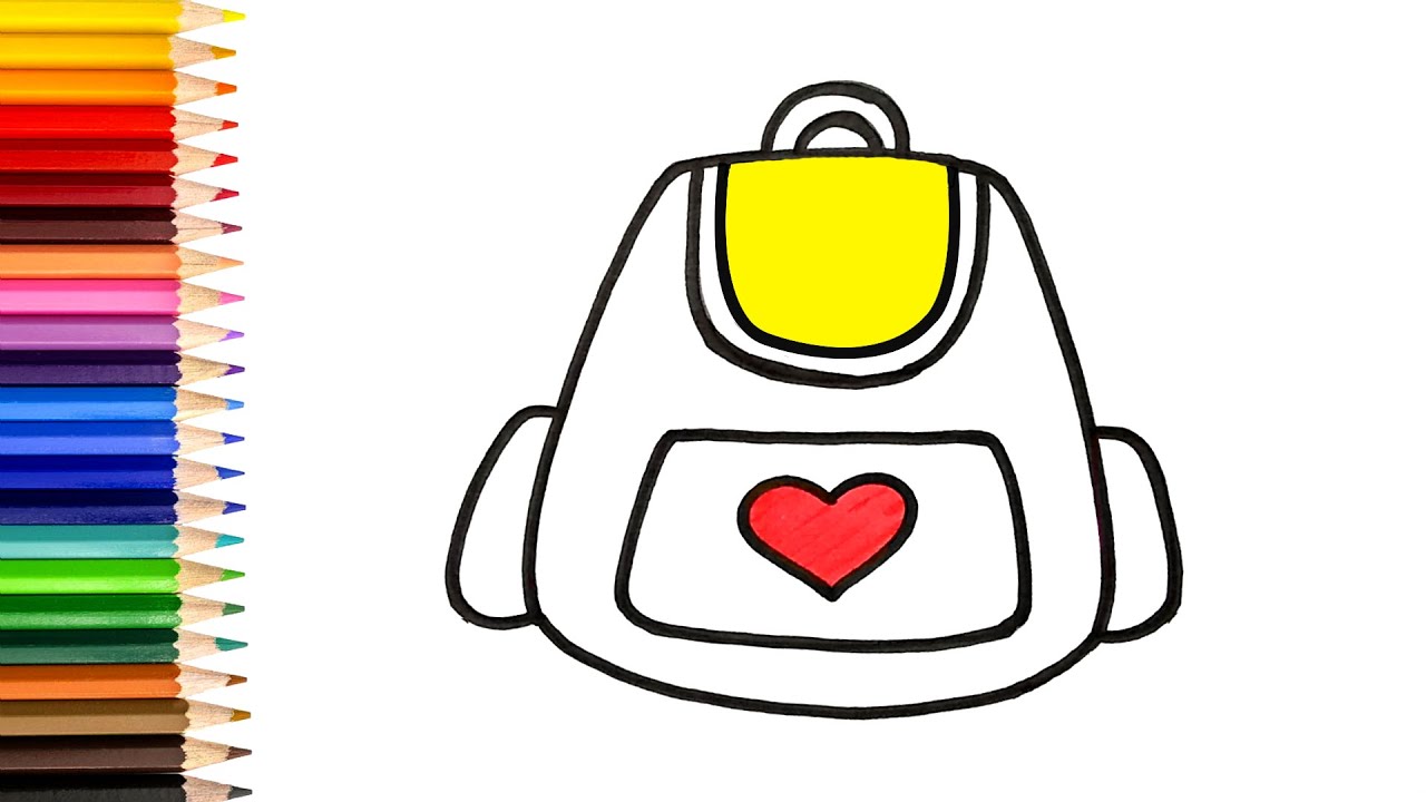 How to Draw A School Bag | Easy Drawing & coloring for kids - YouTube