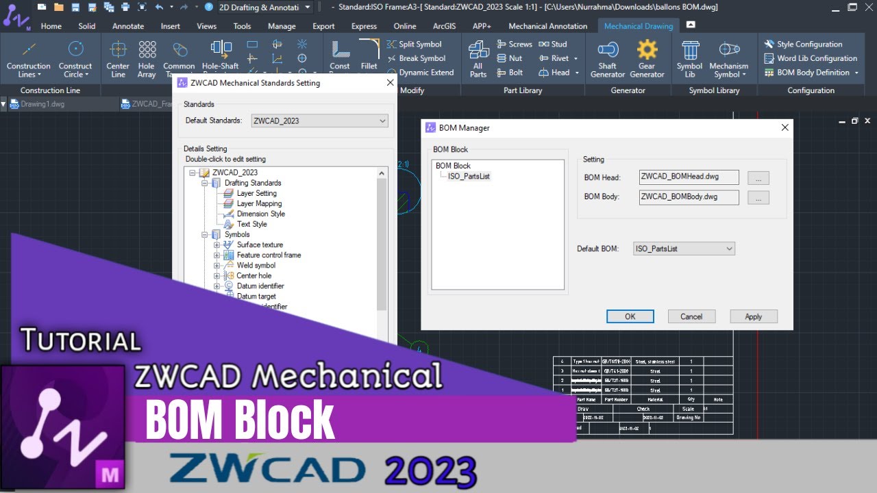 Zwcad Tutorial Customizing Bom Block Youtube