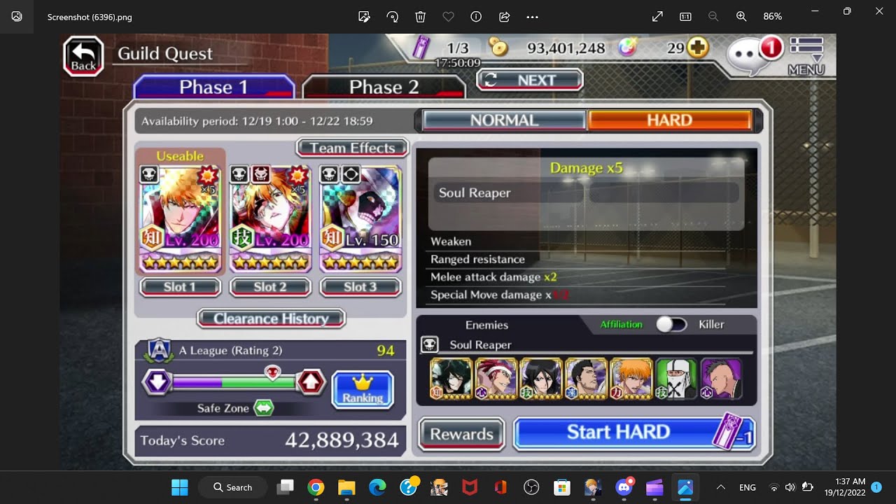 Bleach Brave Souls - Soul Reaper Melee sub 1 Hard Guild Quest - YouTube