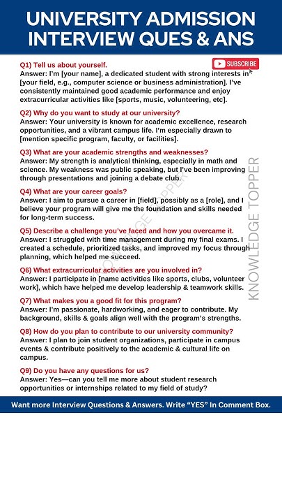 University Admission Interview Questions and Answers | College Admission Interview Questions ...