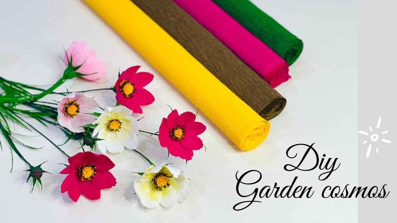 How to make garden cosmos flower with crepe paper/Easy & simple cosmos ...