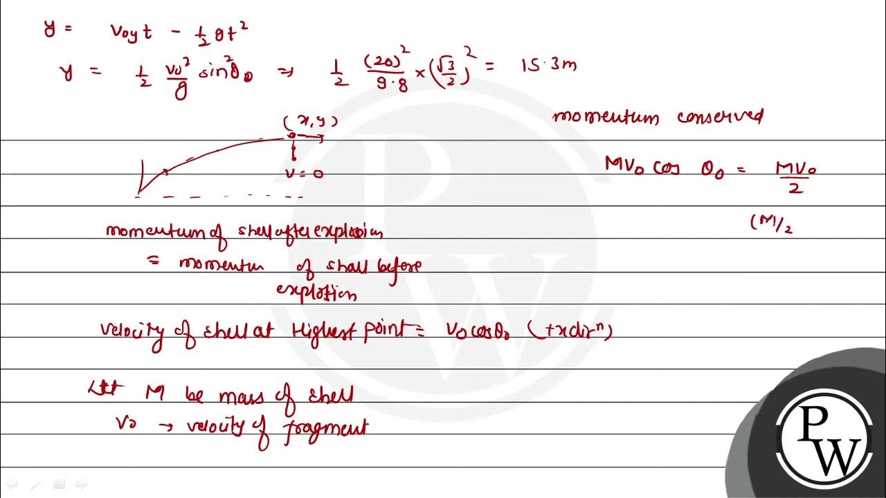 A shell is shot with an initial velocity \( \vec{v}_{0} \) of \( 20 \mathrm{~m} / \mathrm{s ...