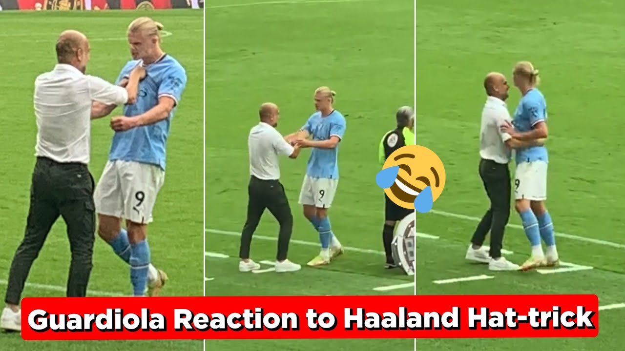 😂 Pep Guardiola Crazy Reaction to Erling Haaland Hat-Trick vs Manchester United - YouTube