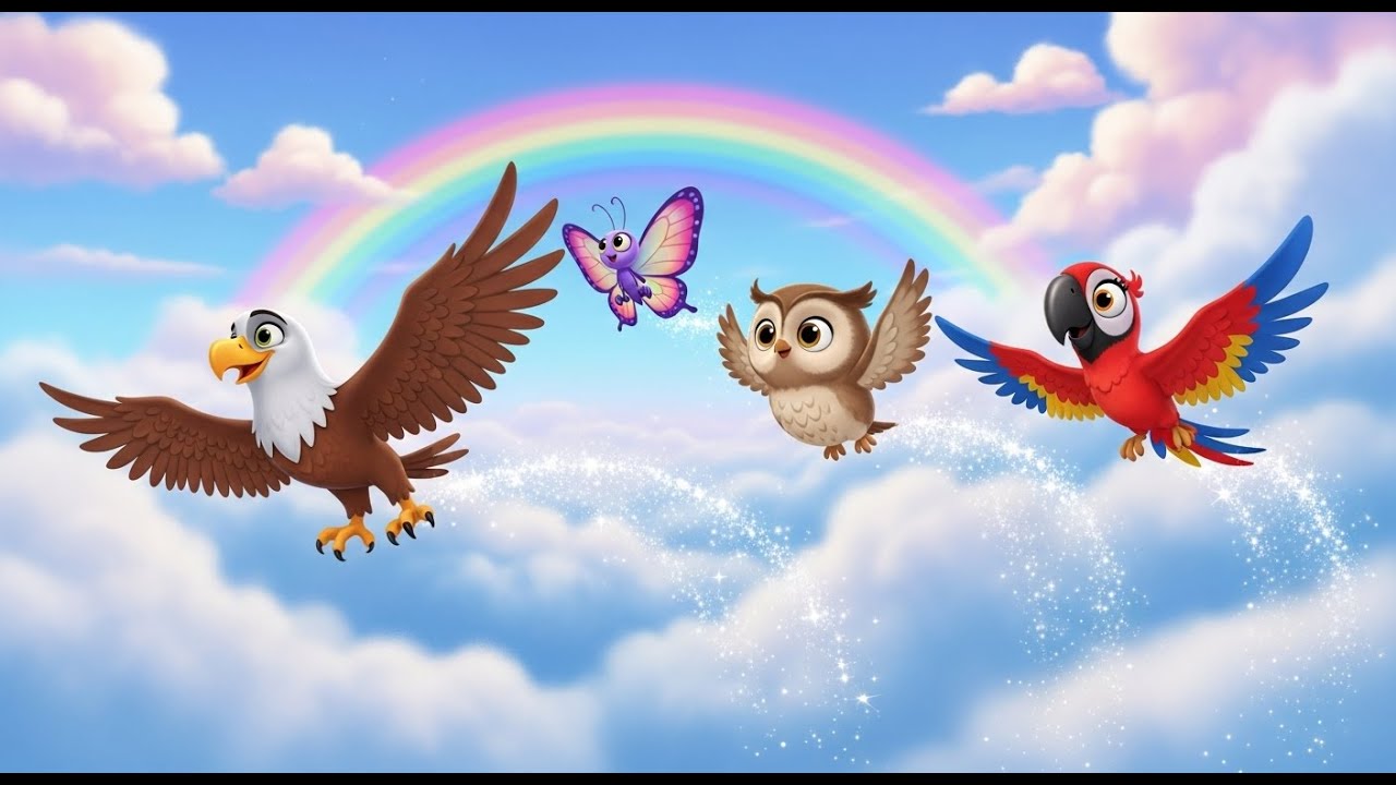 Who Lives in the Sky? Learn Flying Animal Names! | Fun Nursery Rhyme ...