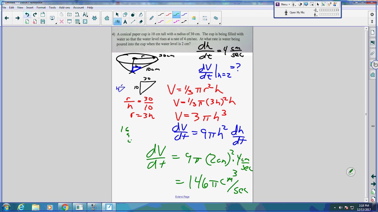 AP Calculus AB Related Rates Cones/Cubes -- Juda math - YouTube