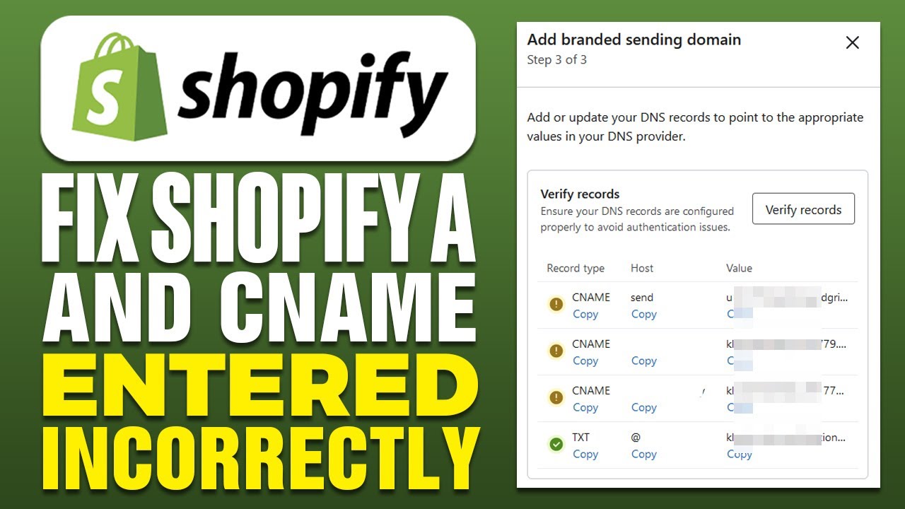 How To Fix Shopify A and CNAME Entered Incorrectly (2025) - YouTube