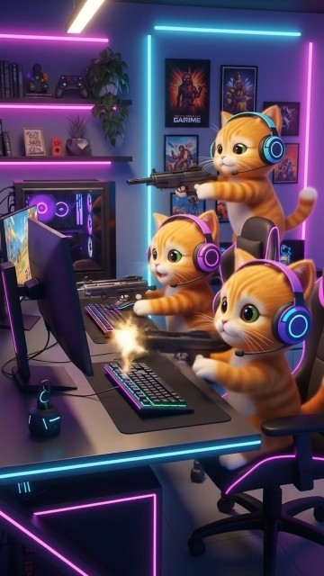 Set of Cute cats Playing Computer games - Shooting games ♥️ #ai #cat # ...