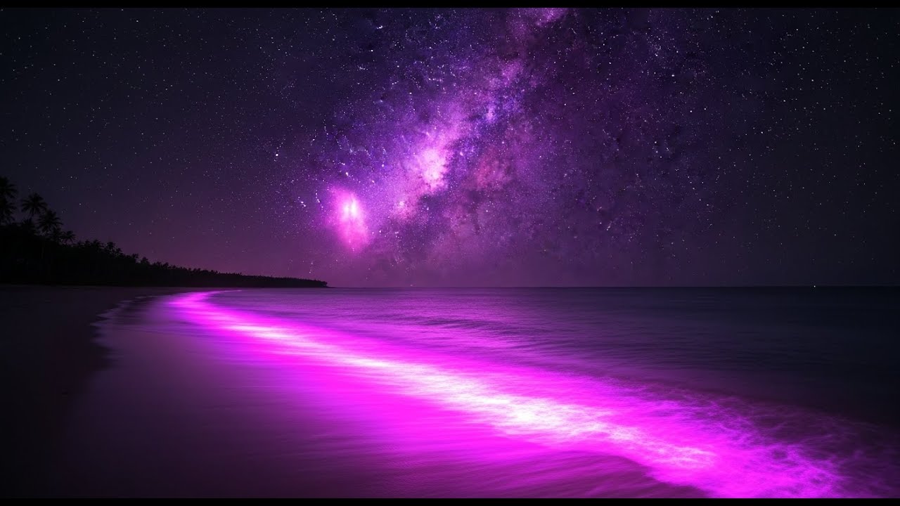 8 Hours of Magical Ocean Waves | Cosmic Shore, Magenta Bioluminescence ...