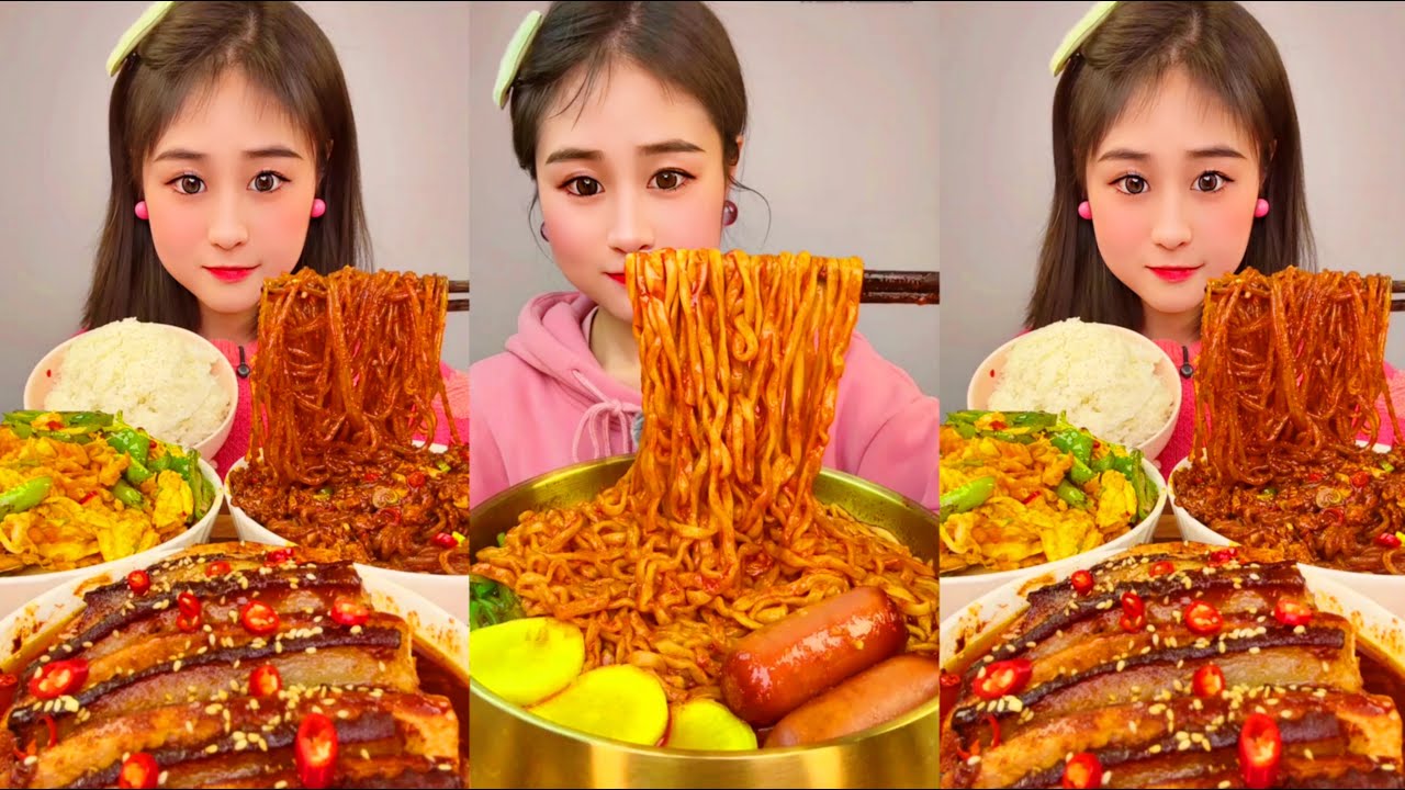 Braised Pork Belly Mukbang Eating Sounds & Red Braised Fatty Pork rice ...