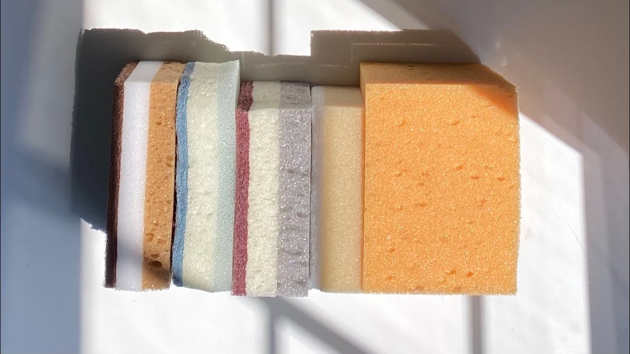 ASMR bulk dry sponge ripping - crispy kitchen + block sponge - scour ...