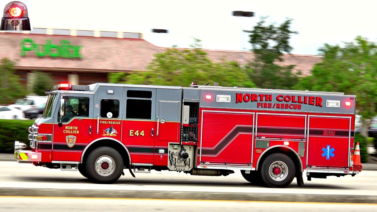 North Collier Fire Rescue Engine 44 Responding Q Siren and Air Horns ...