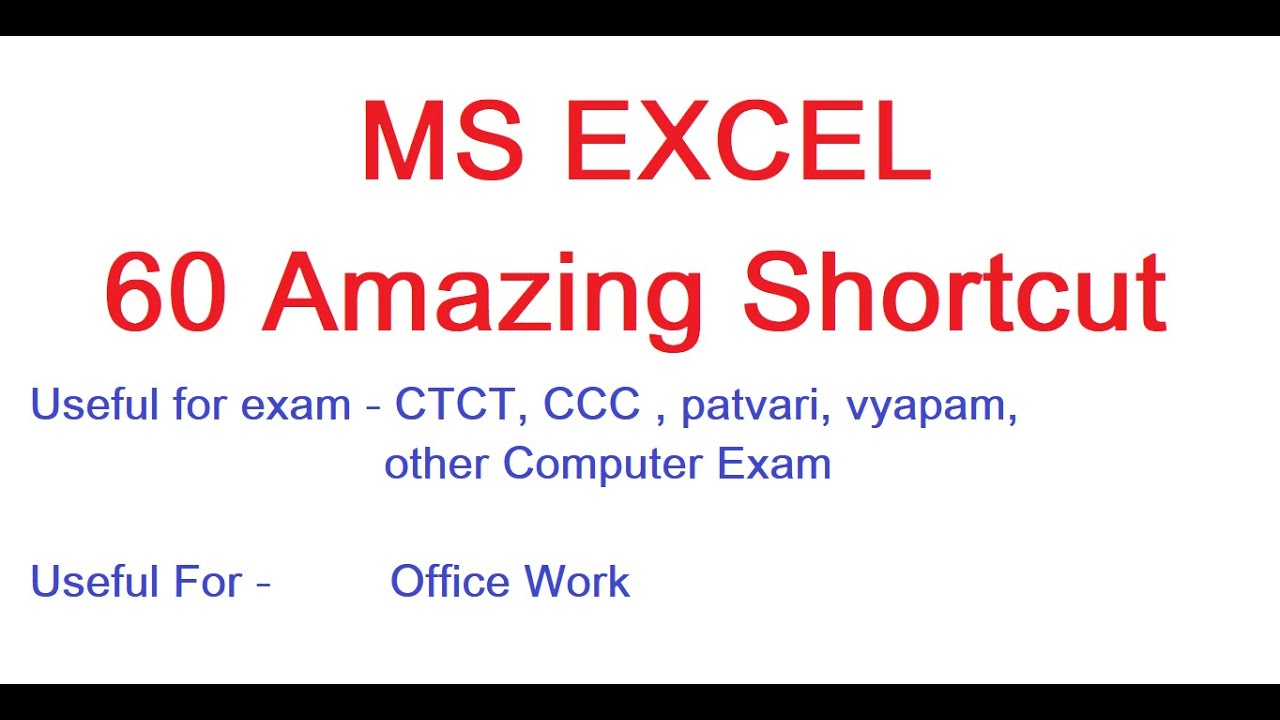 MS Excel 60 Amazing Shortcut - YouTube