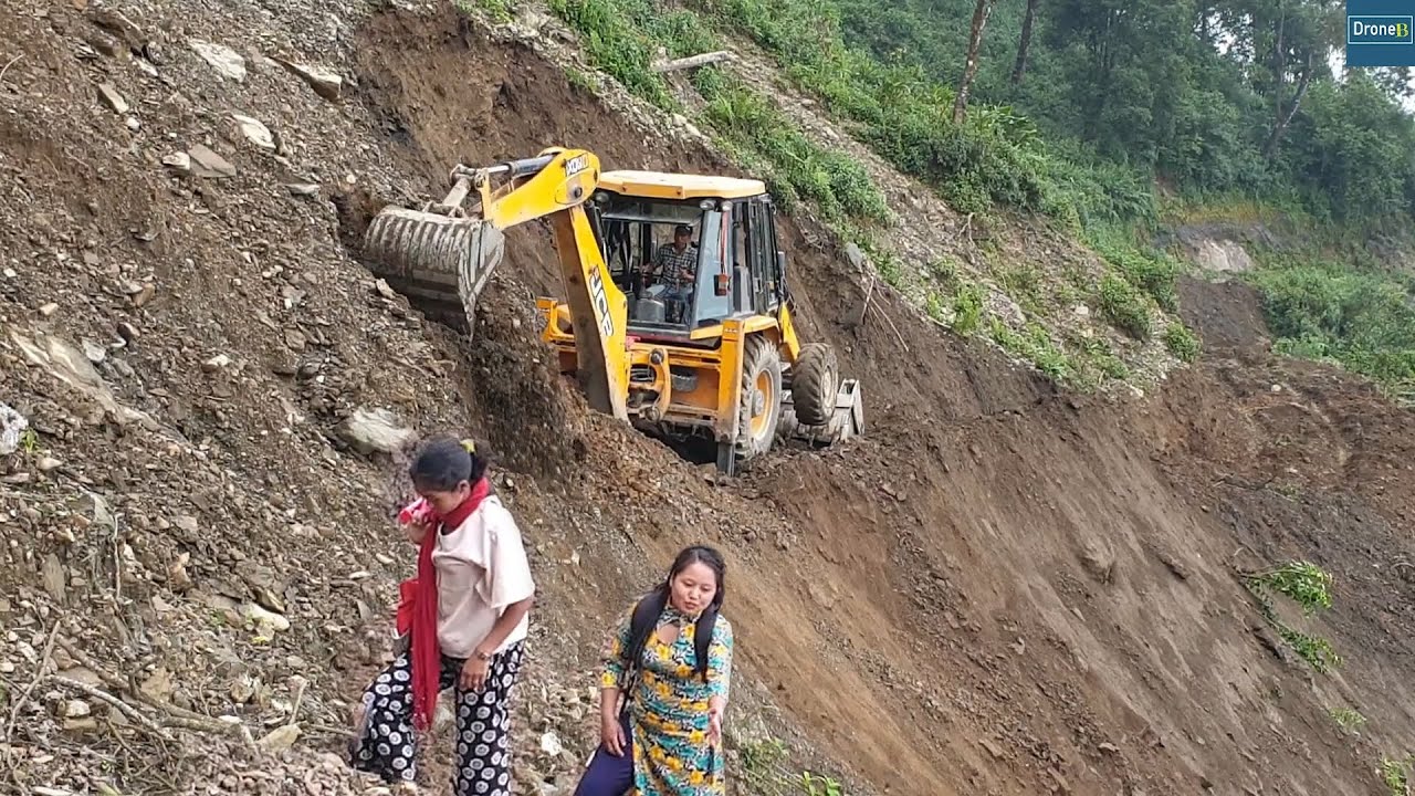 Massive and Scary Hill-Slide Dirt Clearing with JCB Backhoe - YouTube