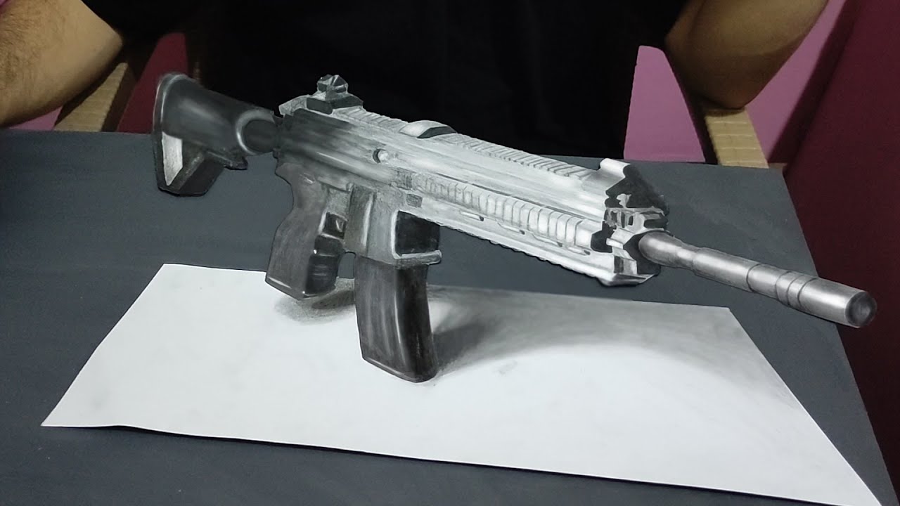 3D DRAWING LEARN HOW TO DRAW M416 WAPON WITH PENCIL - YouTube