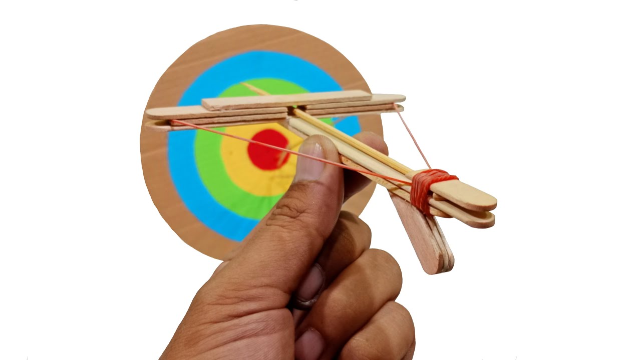 How To Make a Crossbow With Popsicle Sticks | Small Crossbow | Mini ...