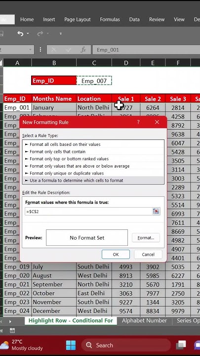 Highlight Row Using Conditional Formatting 👆😳😳💻|| Excel Tips #factstechzbuzz #shortvideo # ...