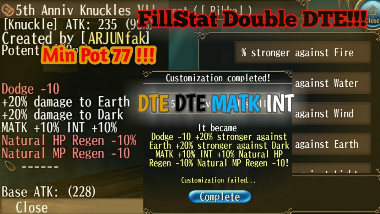 Toram Online - Fill stat Weapon Double Dte Mage MIN POT 77!!! Dte.Dte ...